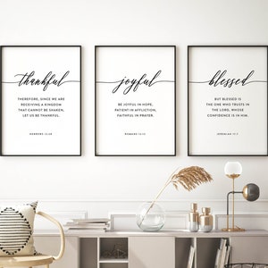 Thankful Joyful Blessed Scripture Wall Art, Set of 3 Printable Wall Art ...