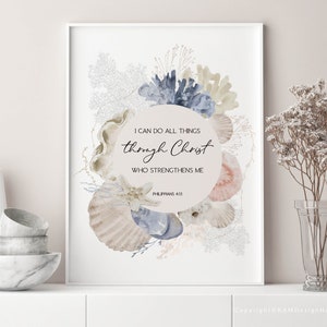 Philippians 4:13 Seashore Bible Verse Wall Art, Printable Wall Art ...