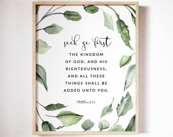 Matthew 6:33 Seek First Bible Verse Wall Art Printable Wall | Etsy