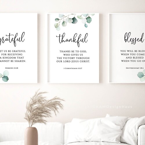 Thankful Grateful Blessed Bible Verse Printable Wall Art - Etsy