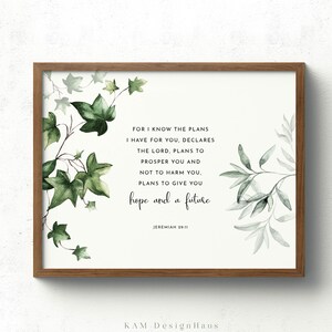 Jeremiah 29:11 Greenery Bible Verse Print Download, Scripture Printable ...
