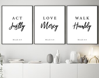 Micah 6:8 Act Justly Love Mercy Walk Humbly Bible Verse Wall - Etsy