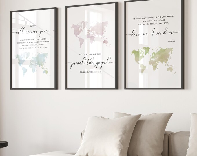 World Map Bible Verse Art Prints: Psalms Set of 3 (digital Download ...