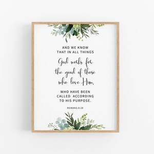 Romans 8:28 God Works for the Good Bible Verse Wall Art, Printable Wall ...