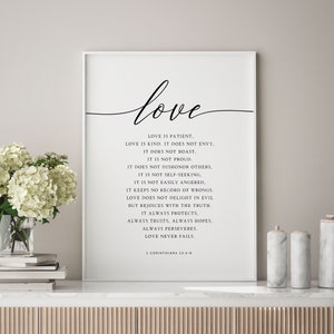 1 Corinthians 13:4-8 Love Never Fails Bible Verse Wall Art, Printable ...