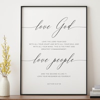 Matthew 22:37 Poster Love God With All Your Heart Bible Verse Quote ...