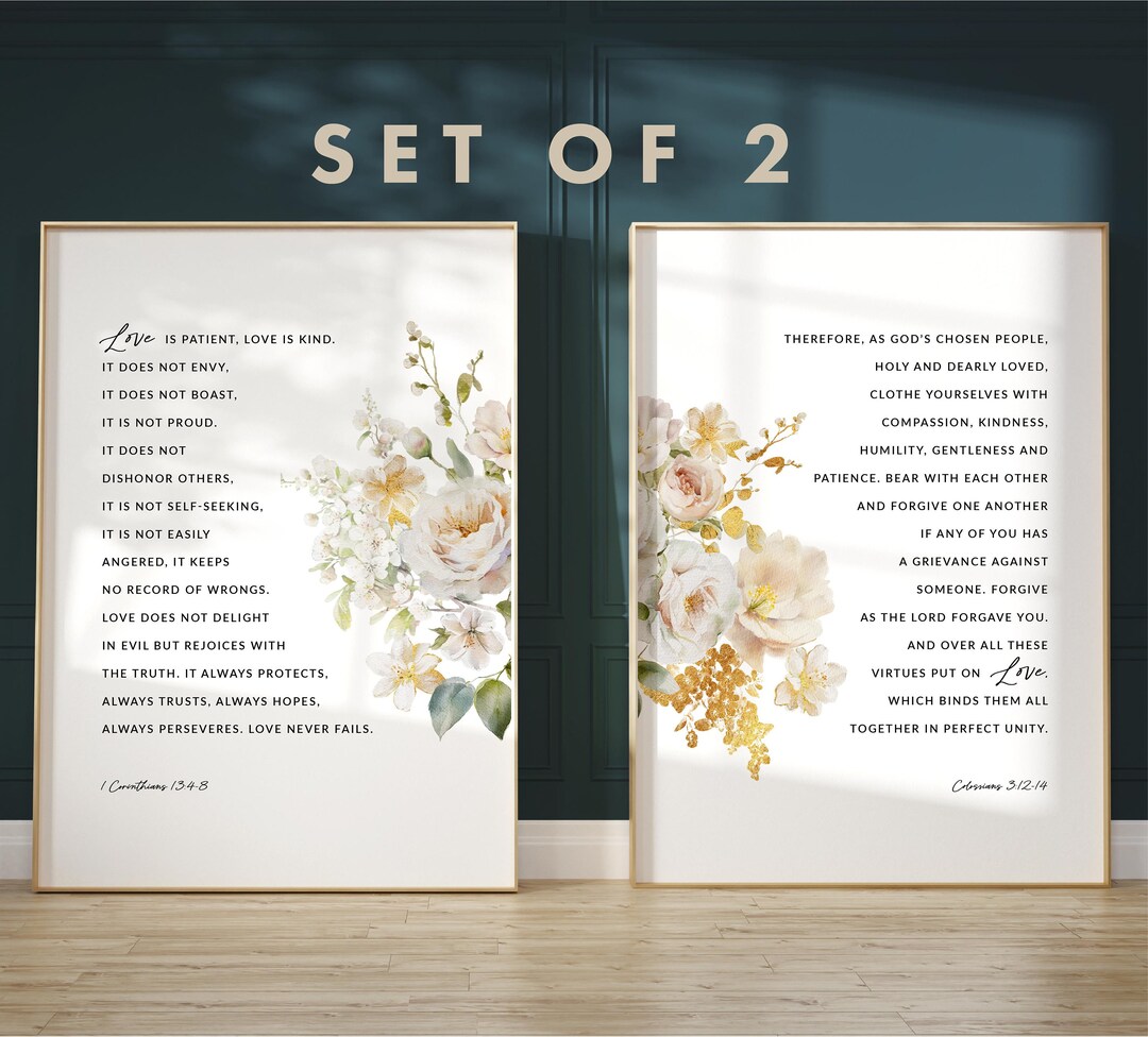 1 Corinthians 13:4-8 Love Bible Verse Printable Wall Art, Set of 2 ...