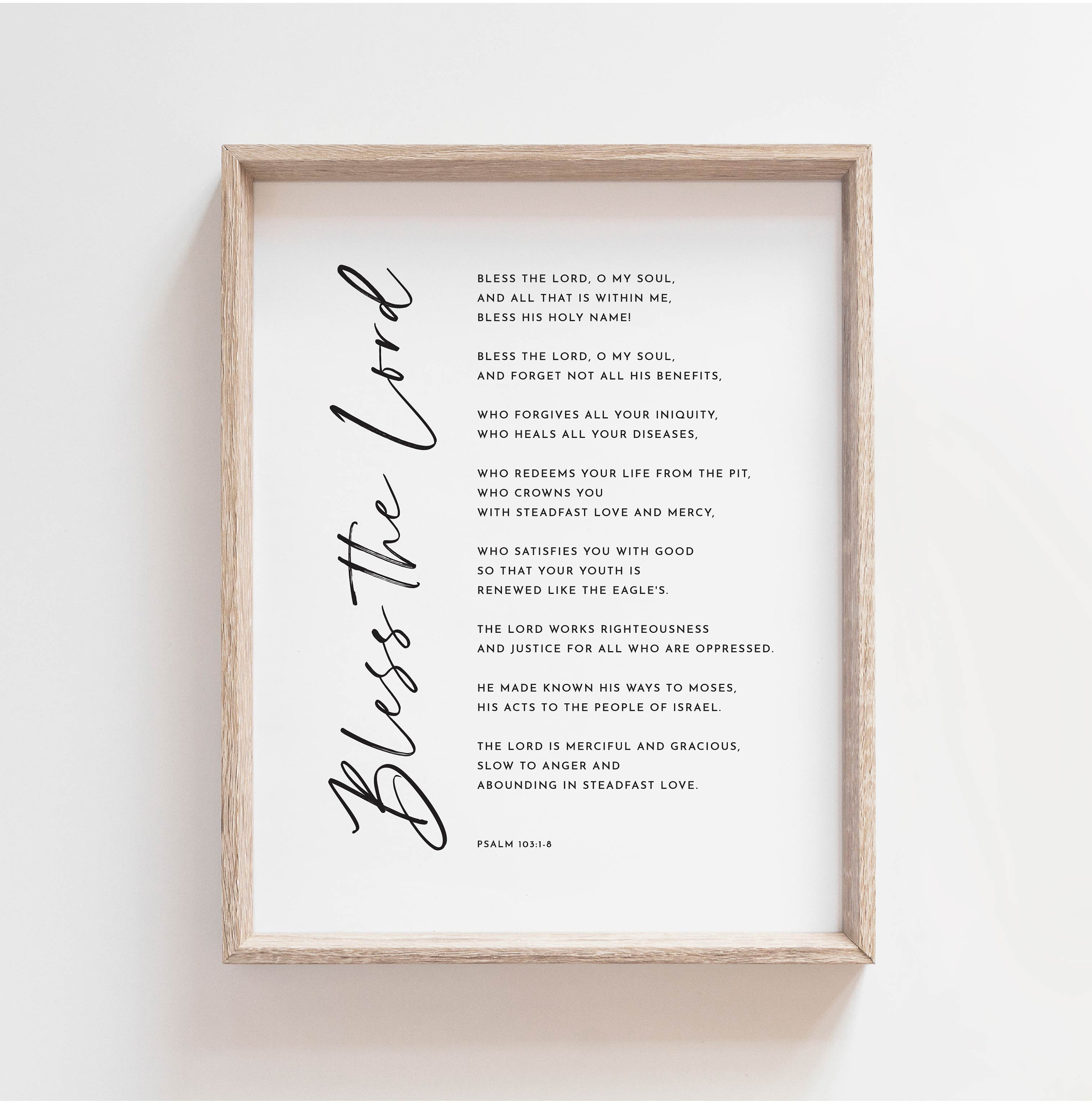 Psalm 103:1-8 Bless the Lord Scripture Printable Wall Art, Bible Verse ...