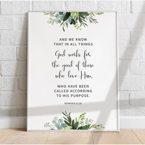 Romans 8:28 God Works for the Good Bible Verse Wall Art, Printable Wall ...
