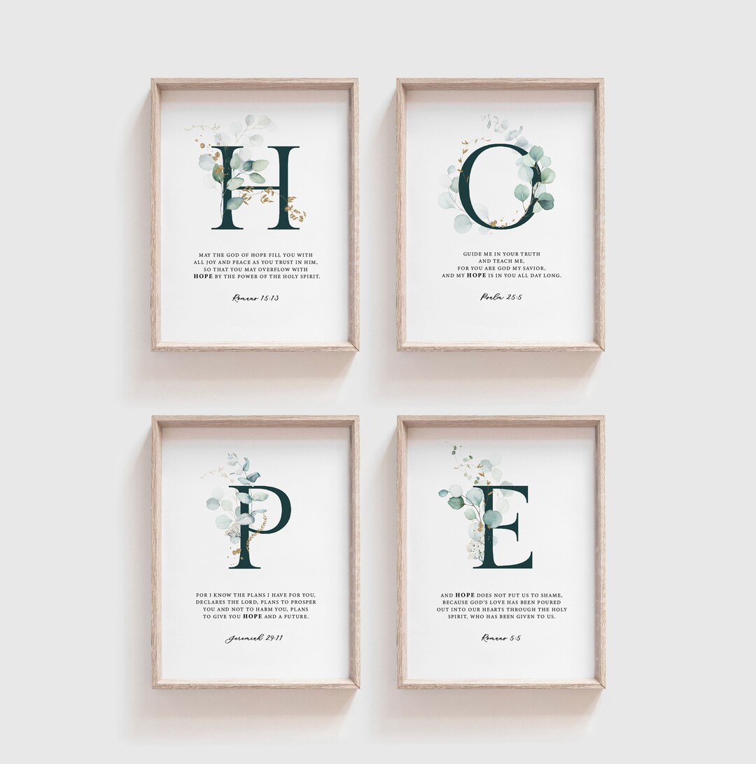Set of 4 HOPE Bible Verse Wall Art Romans 15:13 Bible Verse - Etsy