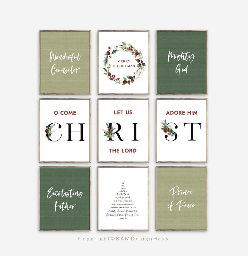 Set of 9 Christmas Wall Art, Christmas Scripture Printables, Christmas ...