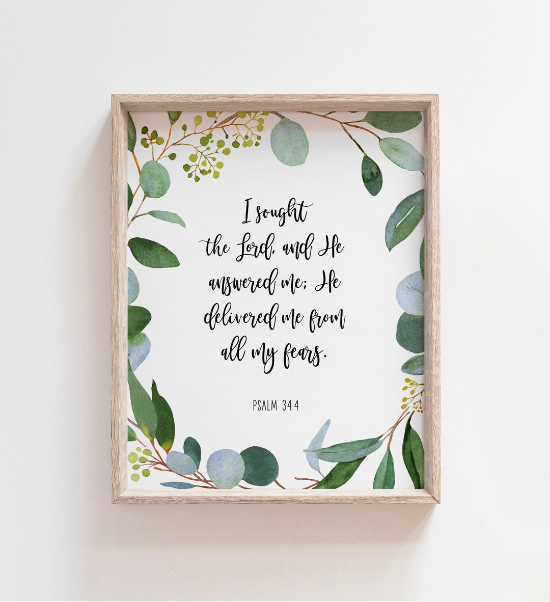 Psalm 34:4 He Answered Me Bible Verse Wall Art, Downloadable Scripture ...