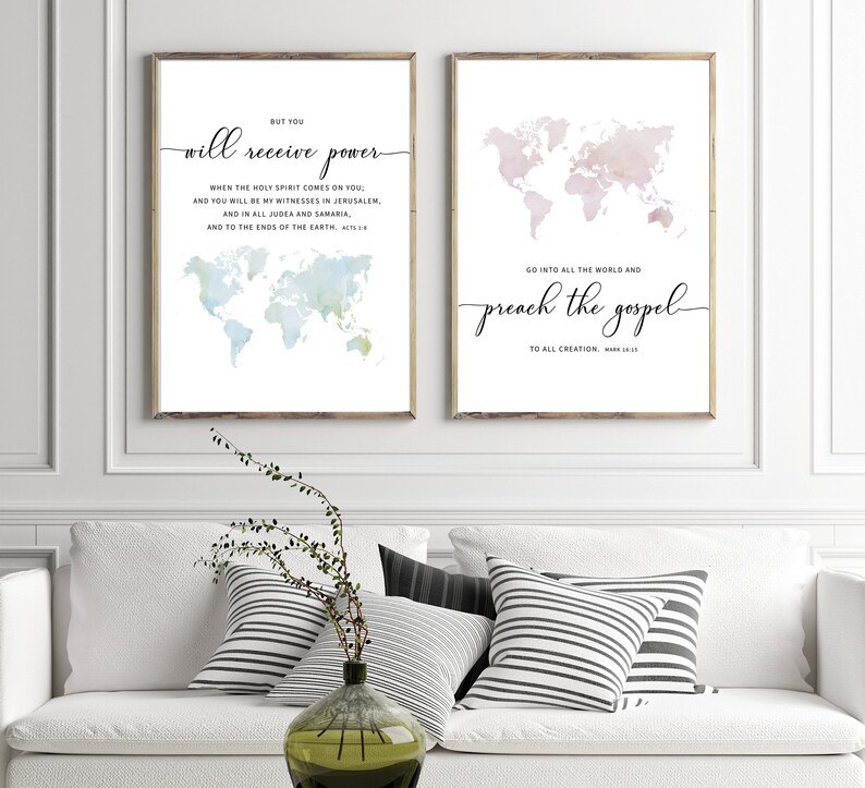 Isaiah 6:8 Set of 3 World Map Wall Art Bible Verse Printable - Etsy
