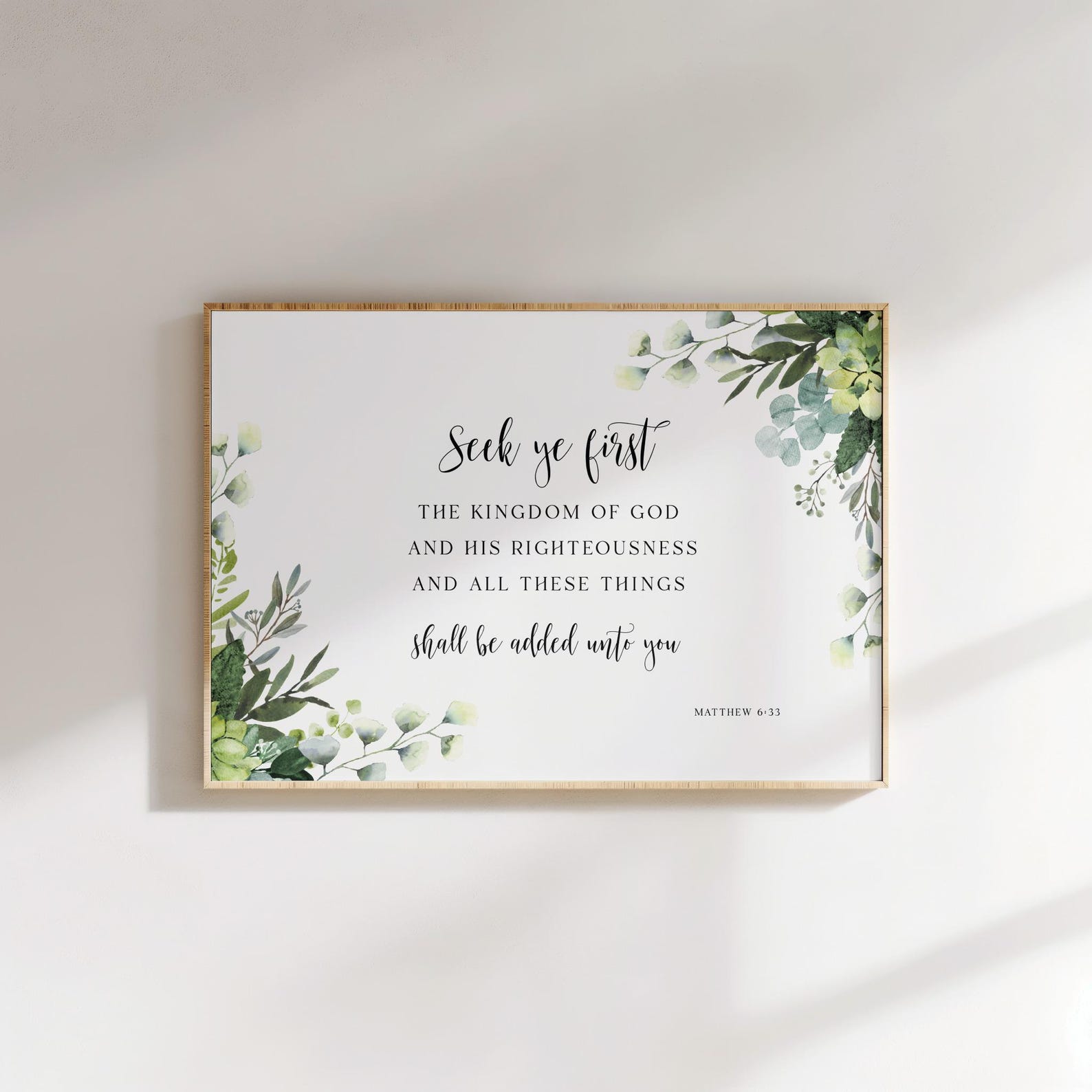 Matthew 6:33 KJV Bible Verse Wall Art, Printable Wall Art, Greenery ...