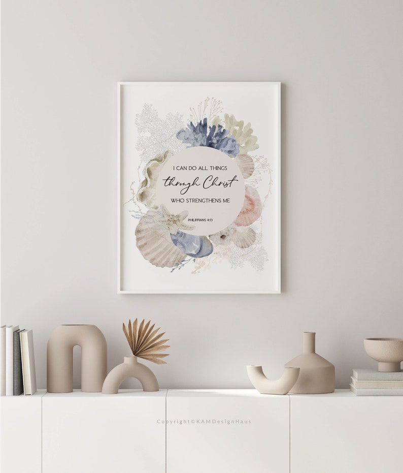 Philippians 4:13 Seashore Bible Verse Wall Art, Printable Wall Art ...