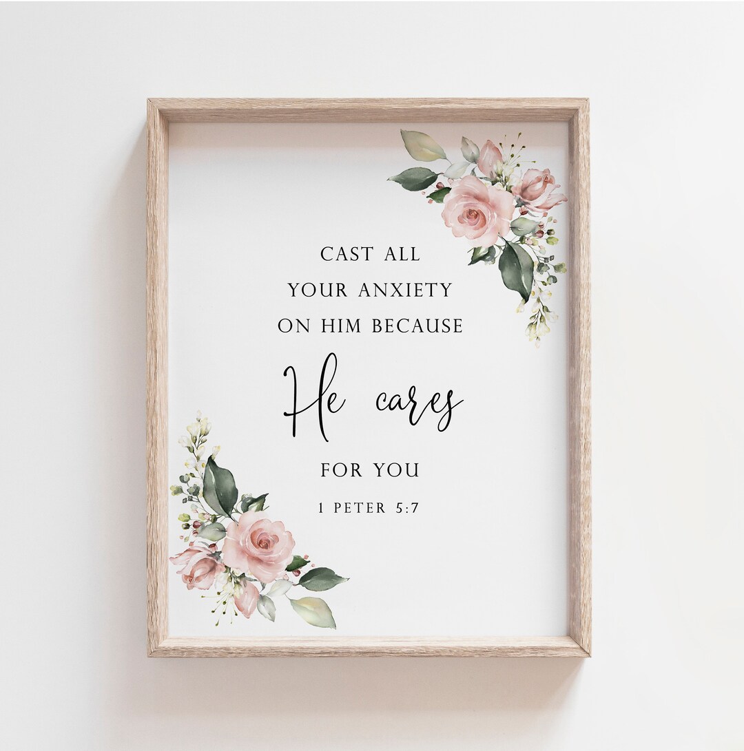 1 Peter 5:7 He Cares for You Bible Verse Digital Print, Scripture ...