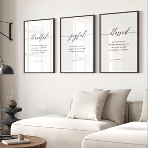 Thankful Joyful Blessed Scripture Wall Art, Set of 3 Printable Wall Art ...