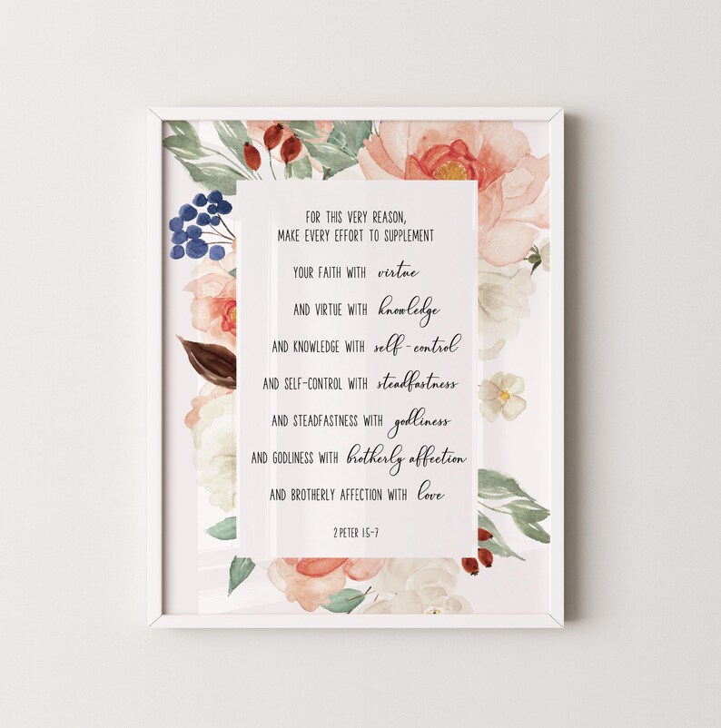 2 Peter 1:5-7 Make Every Effort Bible Verse Wall Art, Printable Wall ...