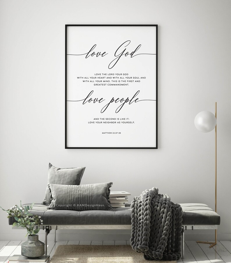 Matthew 22:37-39 Love God Love People Bible Verse Wall Art - Etsy