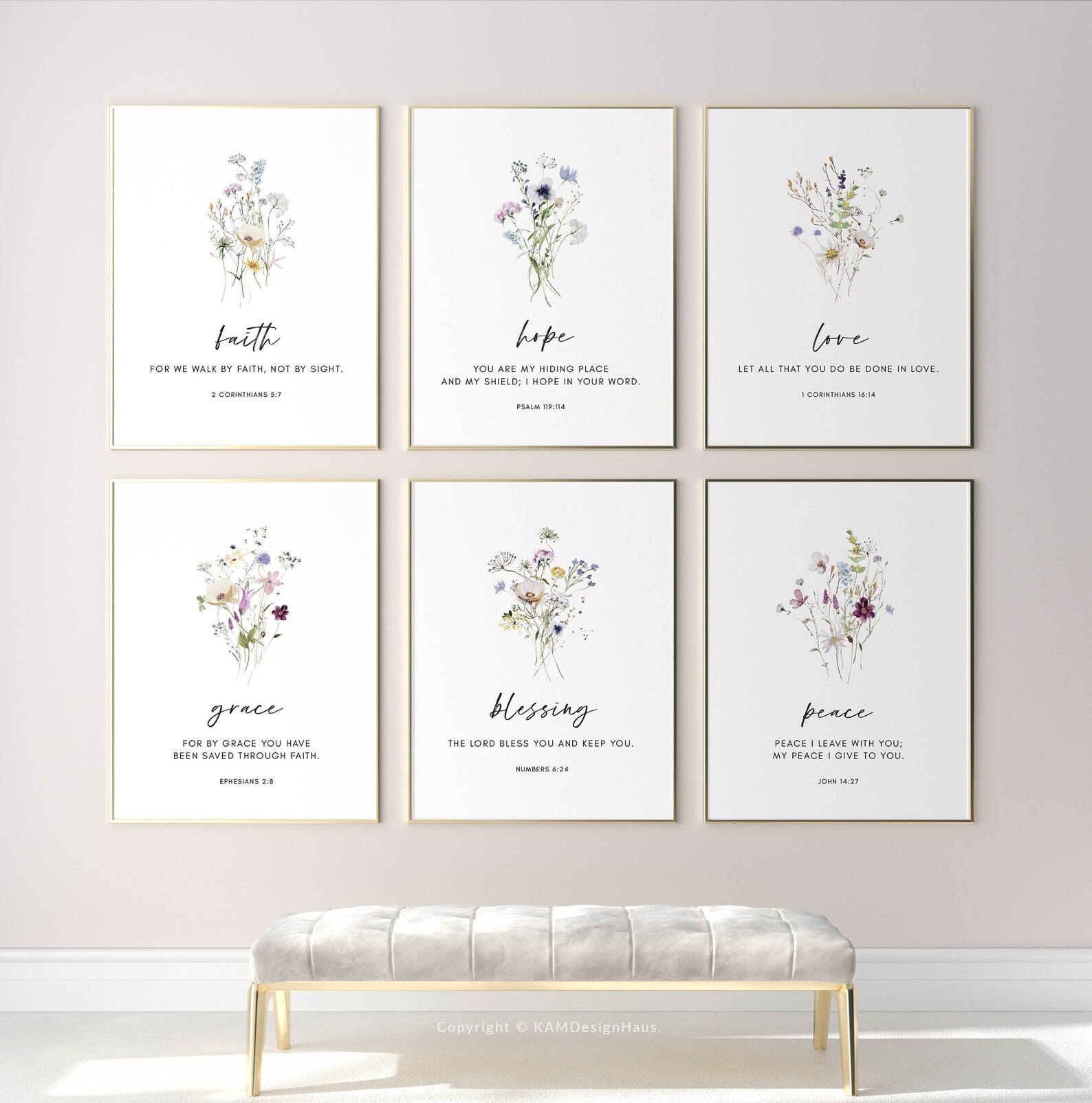 Faith Grace Blessing Set of 6 Scripture Bundle, Bible Verse Printable ...