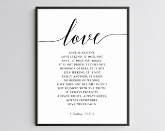 1 Corinthians 13:4-8 Love Never Fails Bible Verse Wall Art | Etsy