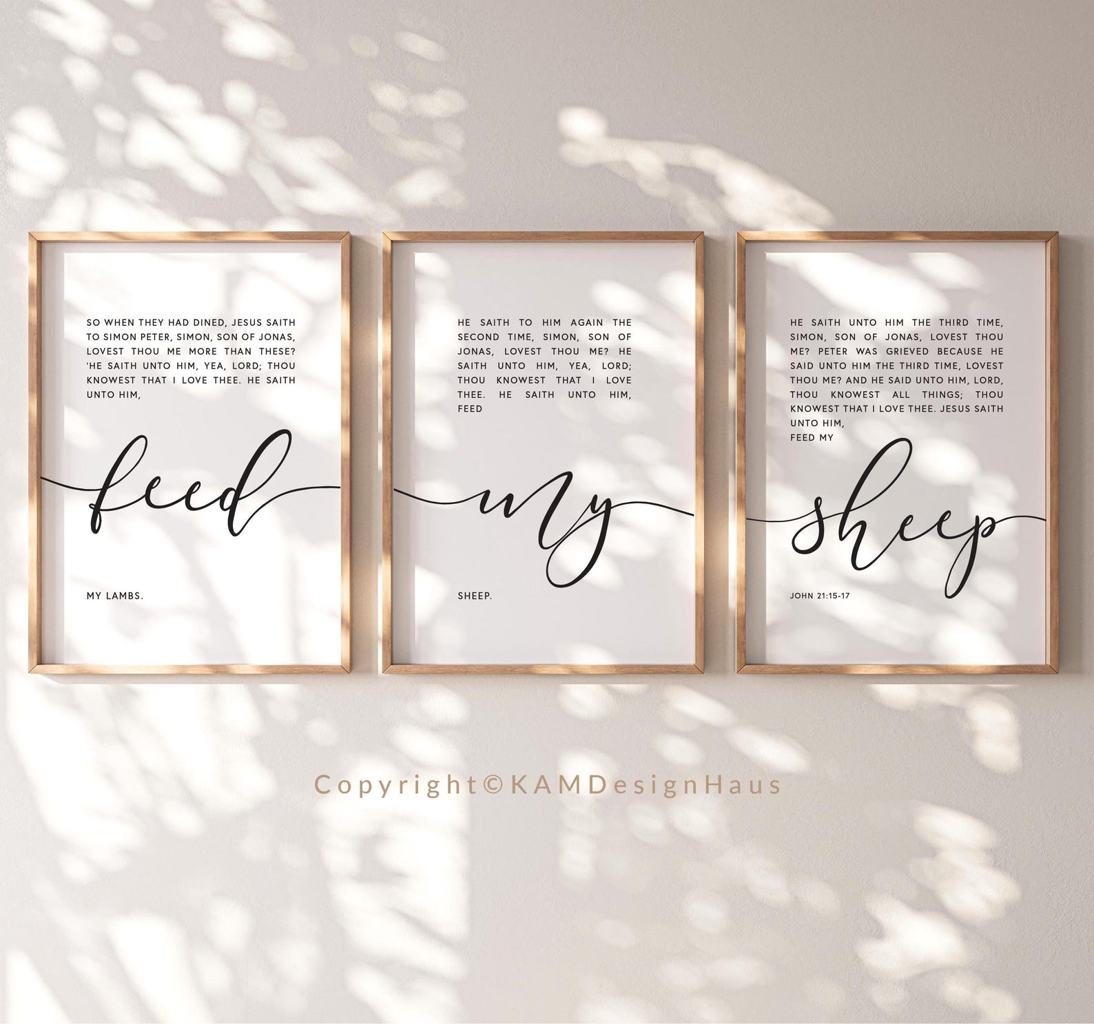 John 21:15-17 KJV Feed My Sheep, Bible Verse Wall Art, Set of 3 Bible ...