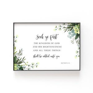 Matthew 6:33 KJV Bible Verse Wall Art, Printable Wall Art, Greenery ...