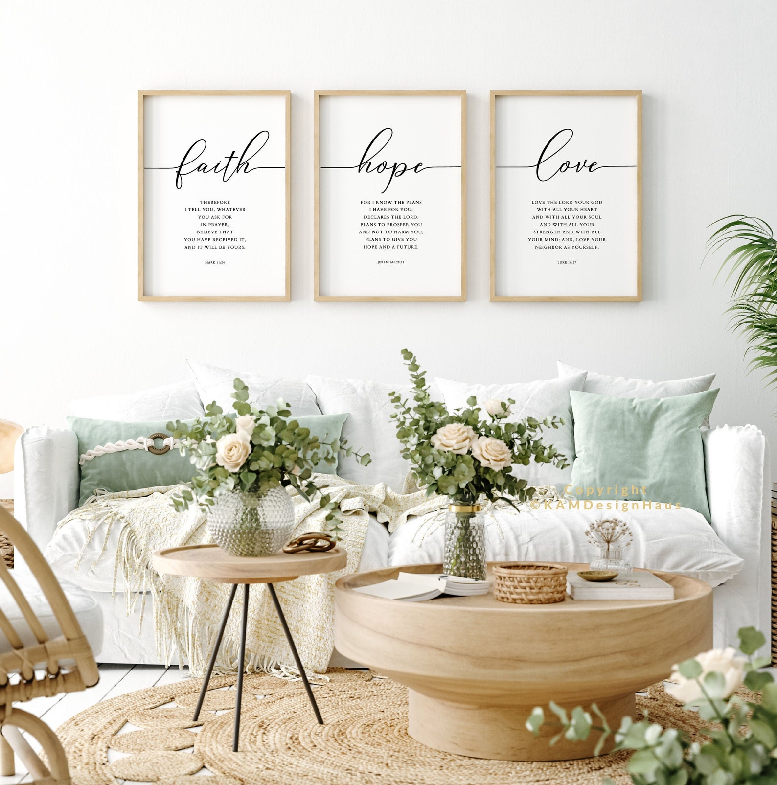 Faith Hope Love Bible Verse Wall Art Set of 3 Printable Wall | Etsy