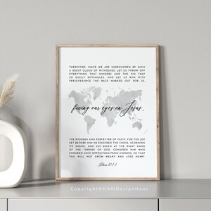Hebrews 12:1-3 World Map Bible Verse Wall Art, Printable Wall Art ...