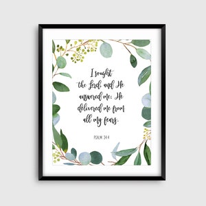 Psalm 34:4 He Answered Me Bible Verse Wall Art, Downloadable Scripture ...