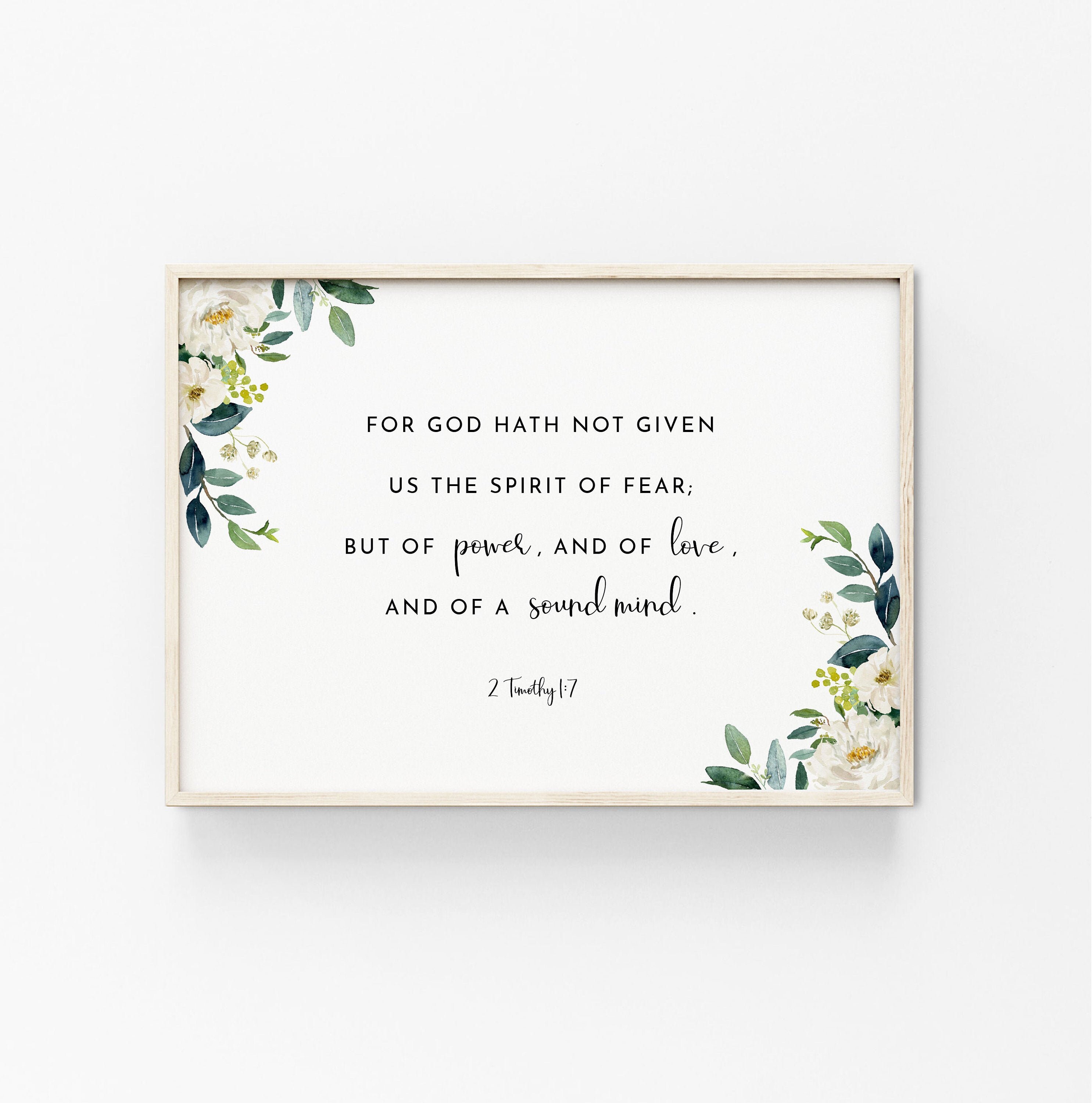 2 Timothy 1:7 KJV Bible Verse Wall Art Scripture Print | Etsy