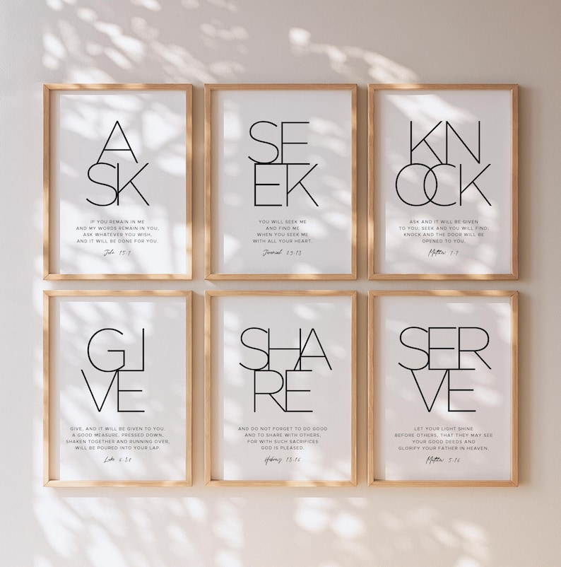 Set of 6 Scripture Wall Art, Matthew 7:7, Printable Wall Art, Modern ...