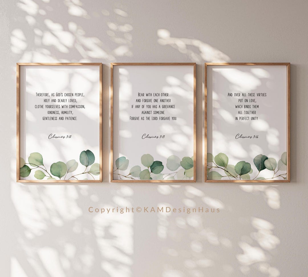 Colossians 3:12-14 Set of 3 Bible Verse Wall Art, Printable Wall Art ...