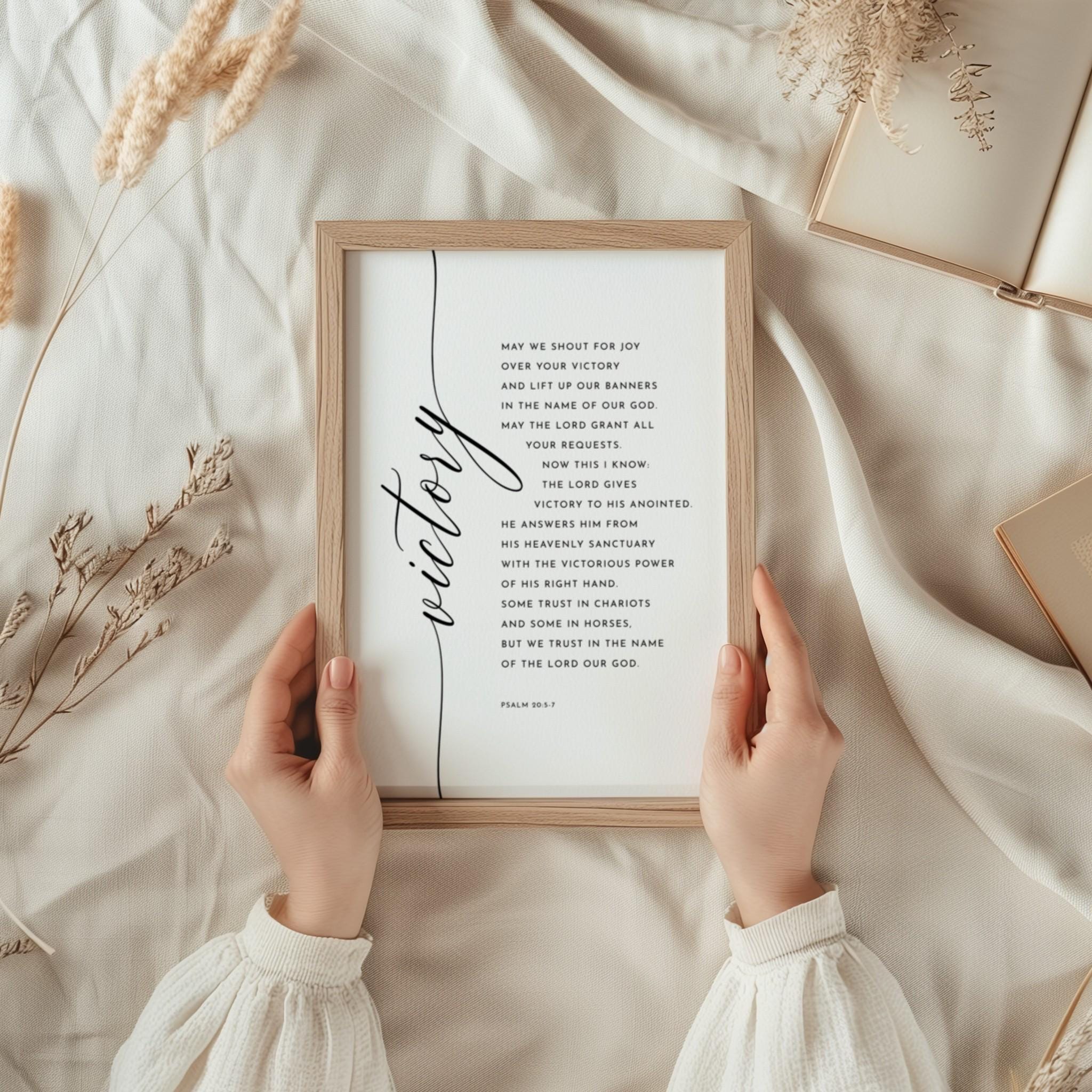 Psalm 20:5-7 Victory Bible Verse Wall Art, Scripture Print Download ...