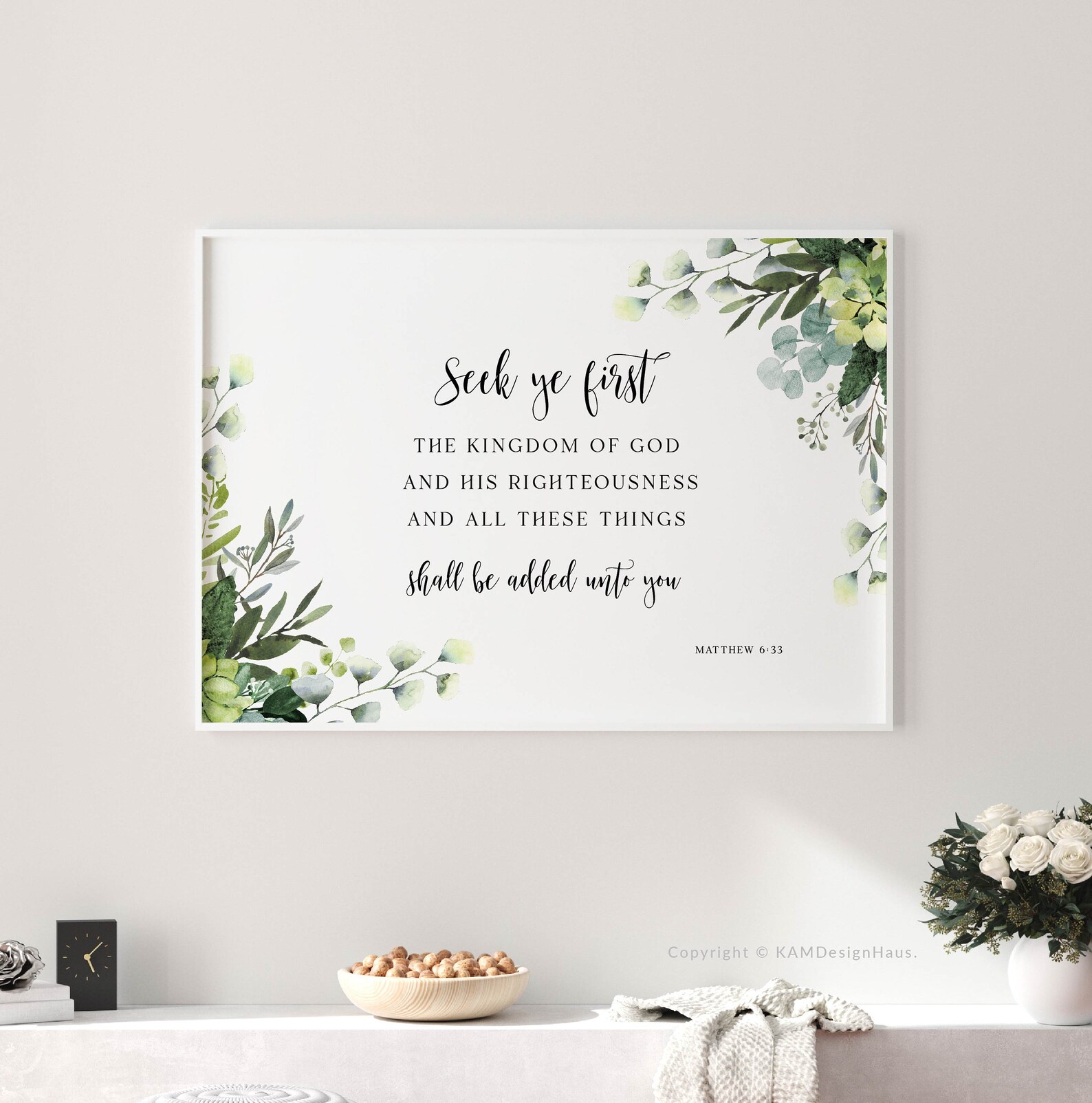 Matthew 6:33 KJV Bible Verse Wall Art, Printable Wall Art, Greenery ...