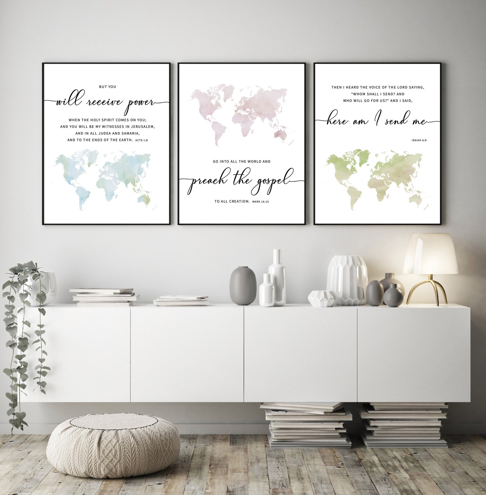 Isaiah 6:8 Set of 3 World Map Wall Art Bible Verse Printable - Etsy