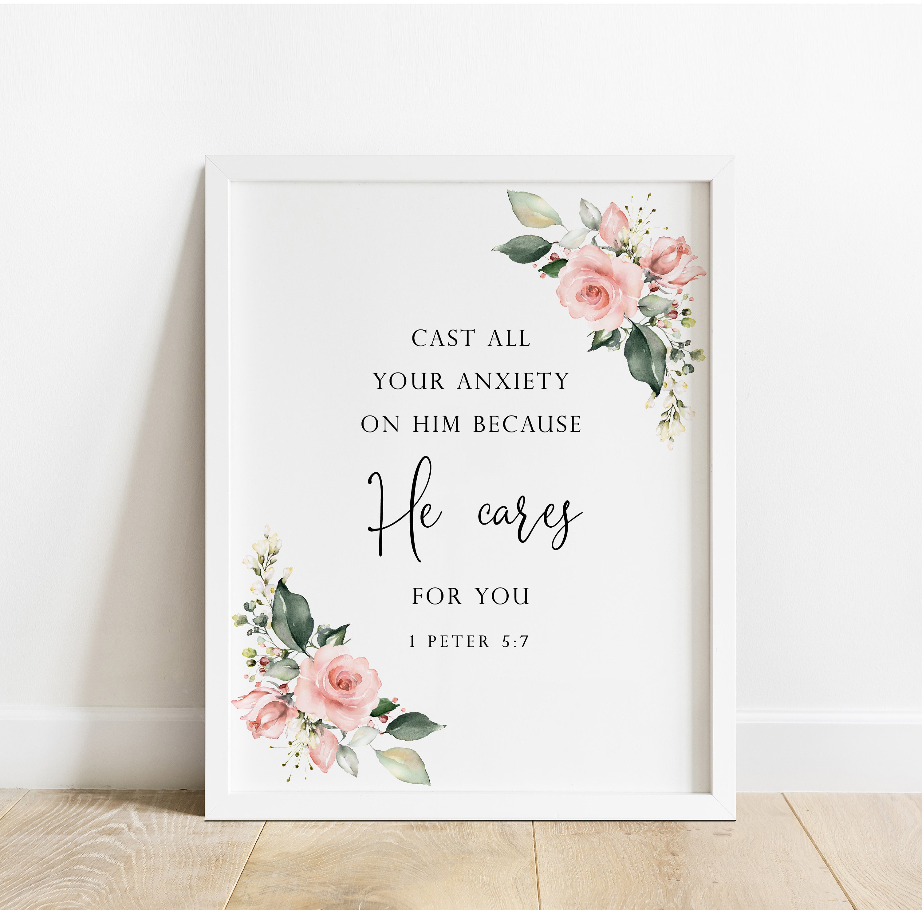 1 Peter 5:7 He Cares for You Bible Verse Wall Art | Etsy
