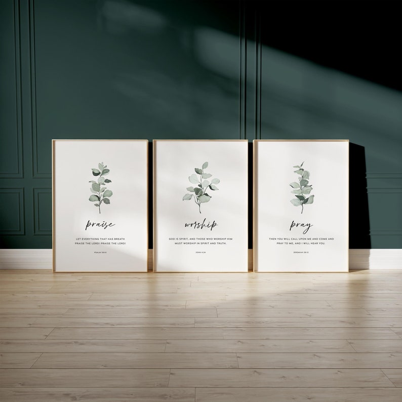 John 4:24 Set of 3 Praise Worship Bible Verse Wall Art, Set of 3 ...