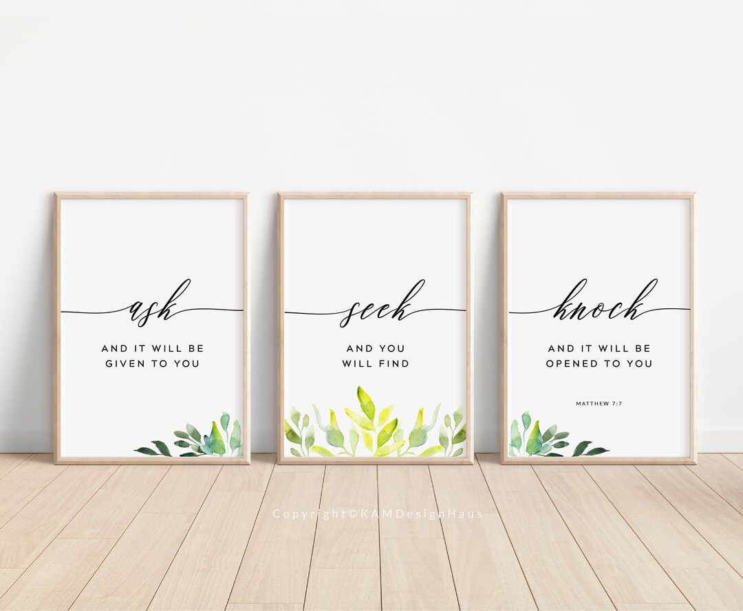 Matthew 7:7 Ask Seek Knock Bible Verse Printable Wall Art Set - Etsy