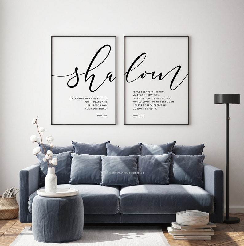 Shalom Bible Verse Wall Art Set of 2 Scripture Print | Etsy