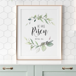 Matthew 28:6 He Has Risen Bible Verse Printable Wall Art, Easter ...