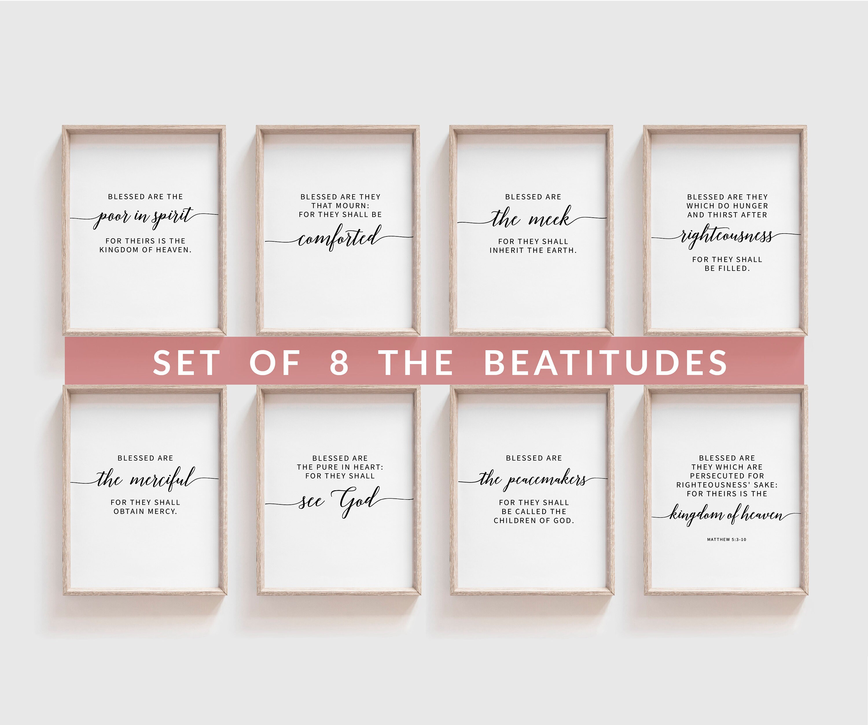 Set of 8 The Beatitudes Matthew 5:3-10 Bible Verse Wall Art | Etsy
