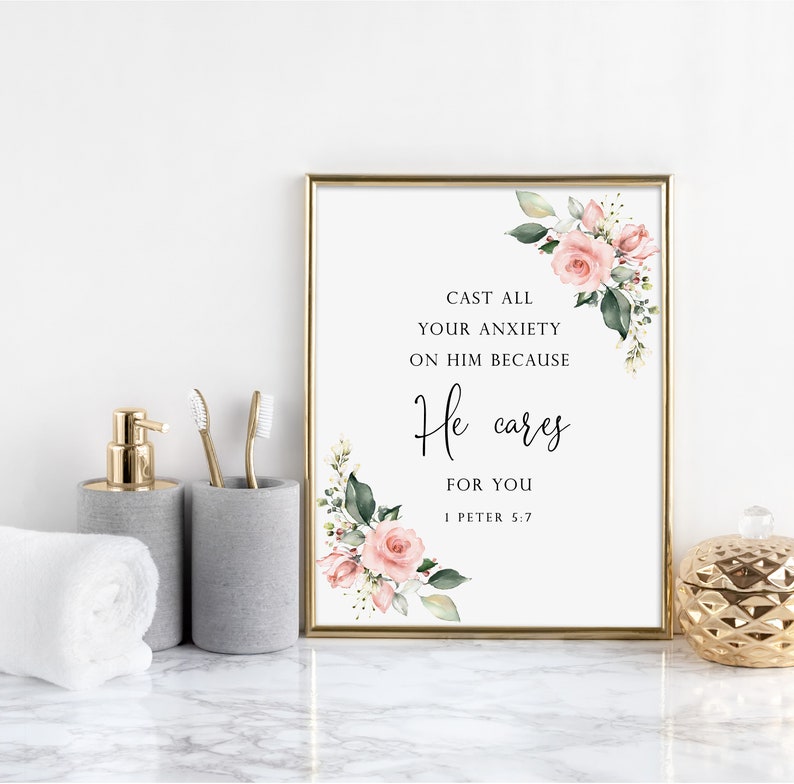 1 Peter 5:7 He Cares for You Bible Verse Wall Art - Etsy