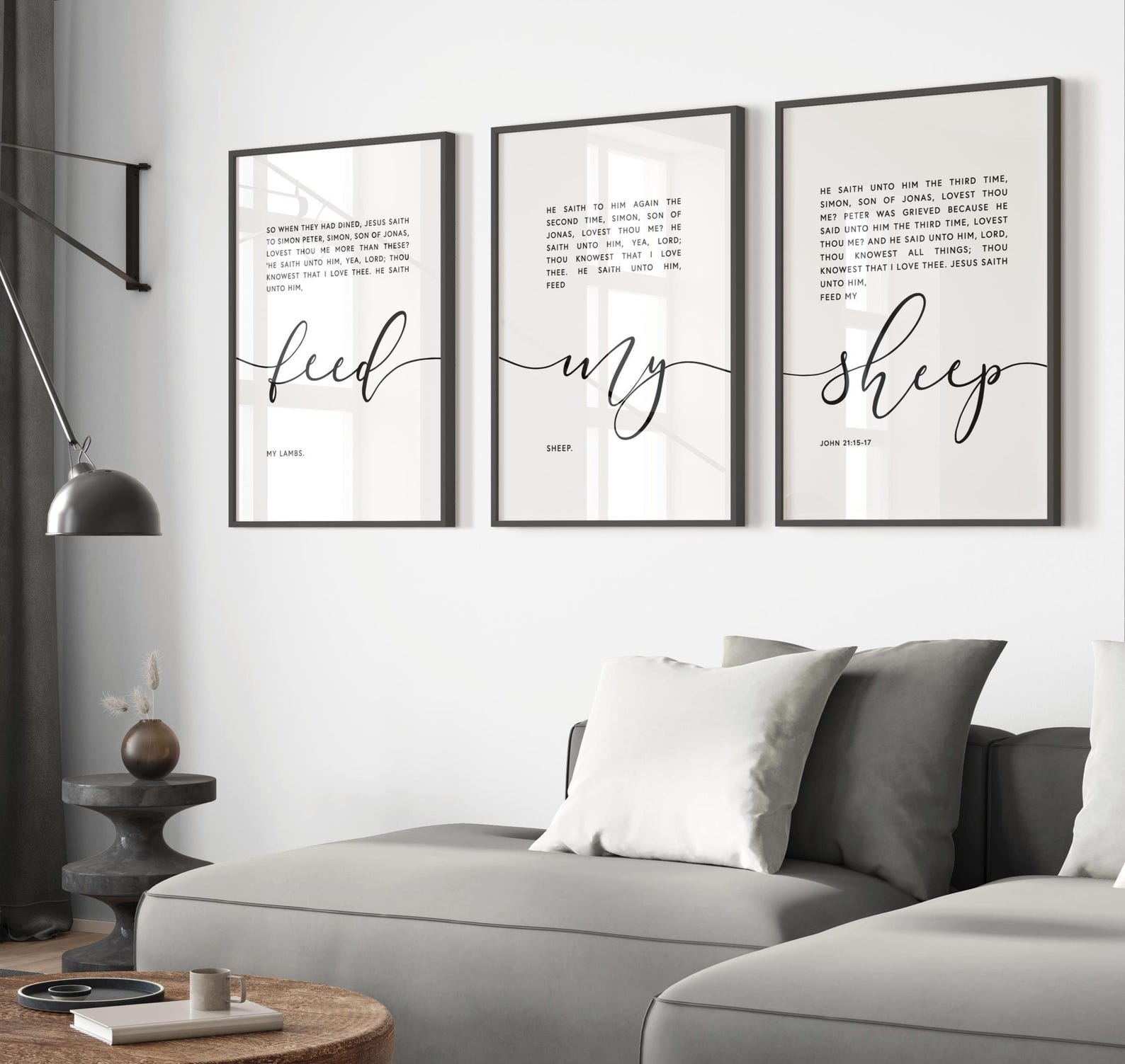 John 21:15-17 KJV Feed My Sheep, Bible Verse Wall Art, Set of 3 Bible ...