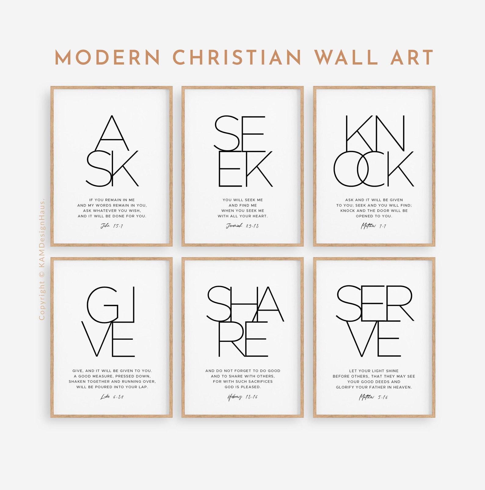 Set of 6 Scripture Wall Art, Matthew 7:7, Printable Wall Art, Modern ...