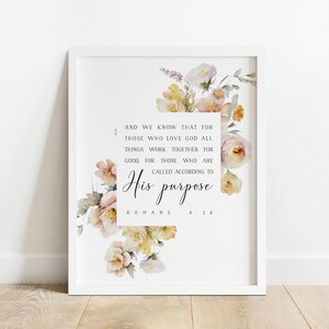 Romans 8:28 Floral Bible Verse Wall Art, Christian Gift, Printable Wall ...