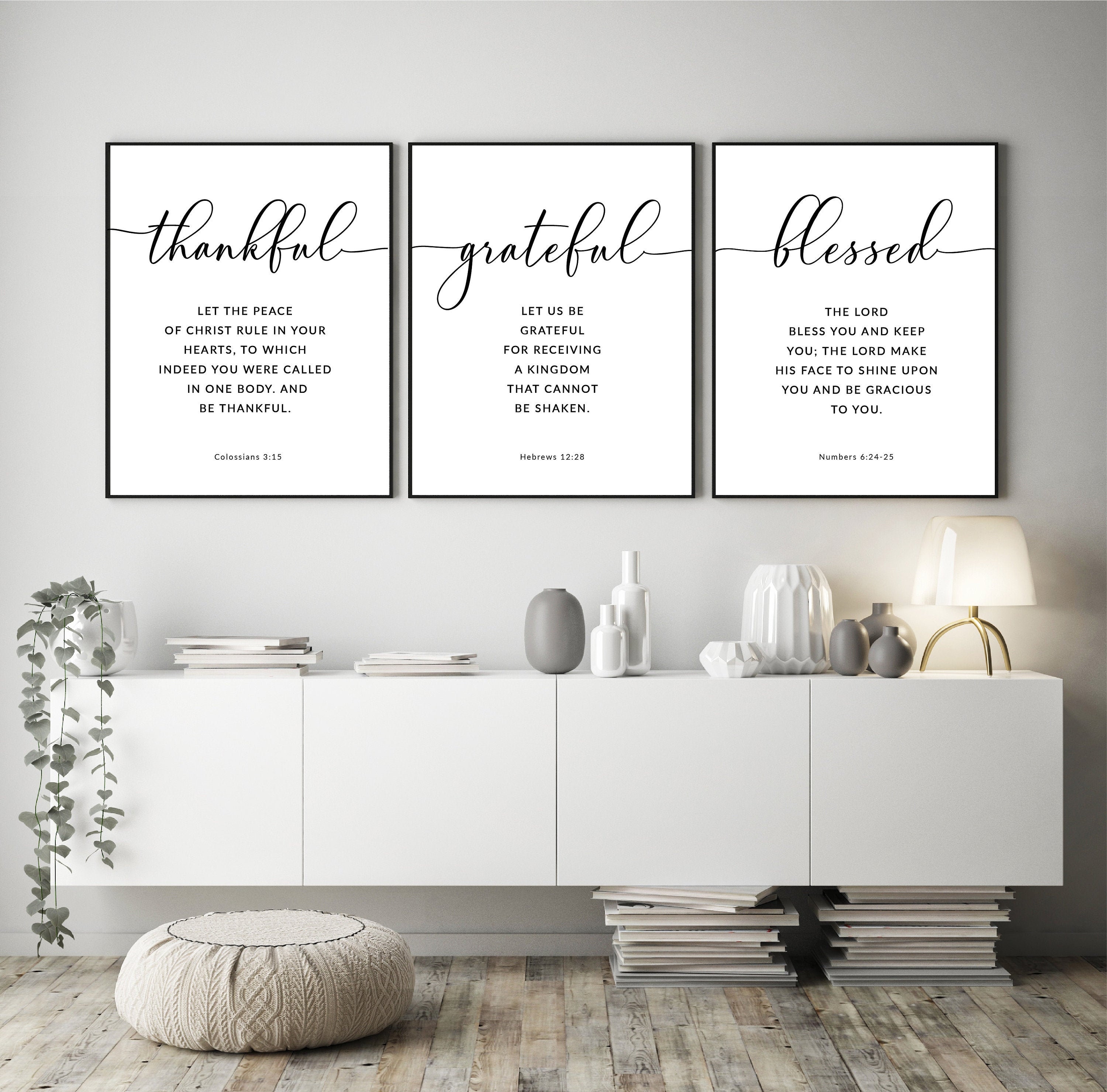 Thankful Grateful Blessed Bible Verse Printable Wall Art | Etsy