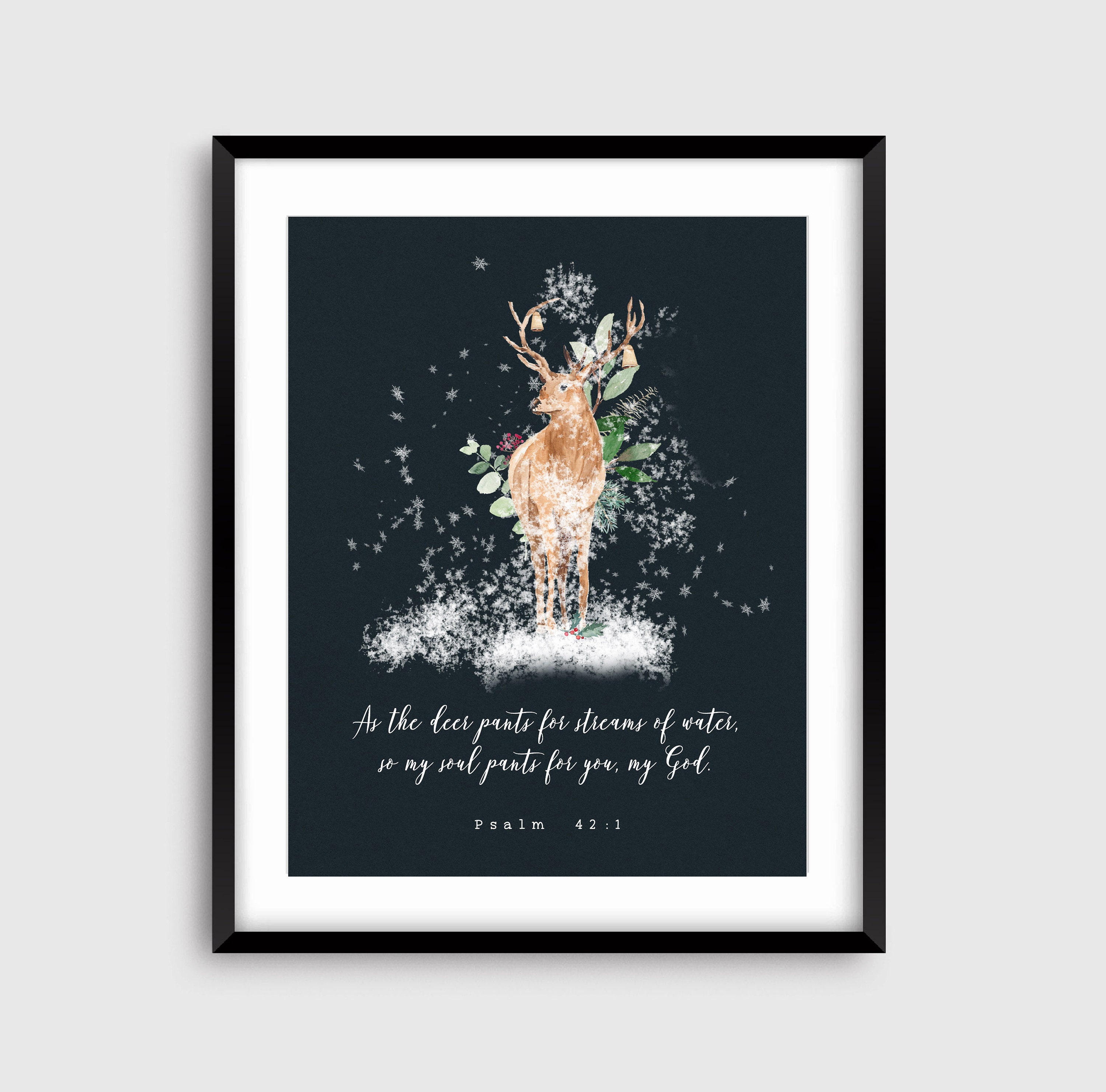 Psalm 42:1 Winter Bible Verse Wall Art, Scripture With Black Background ...
