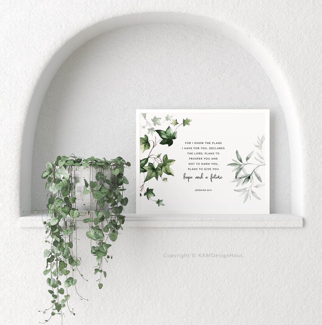 Jeremiah 29:11 Greenery Bible Verse Print Download, Scripture Printable ...