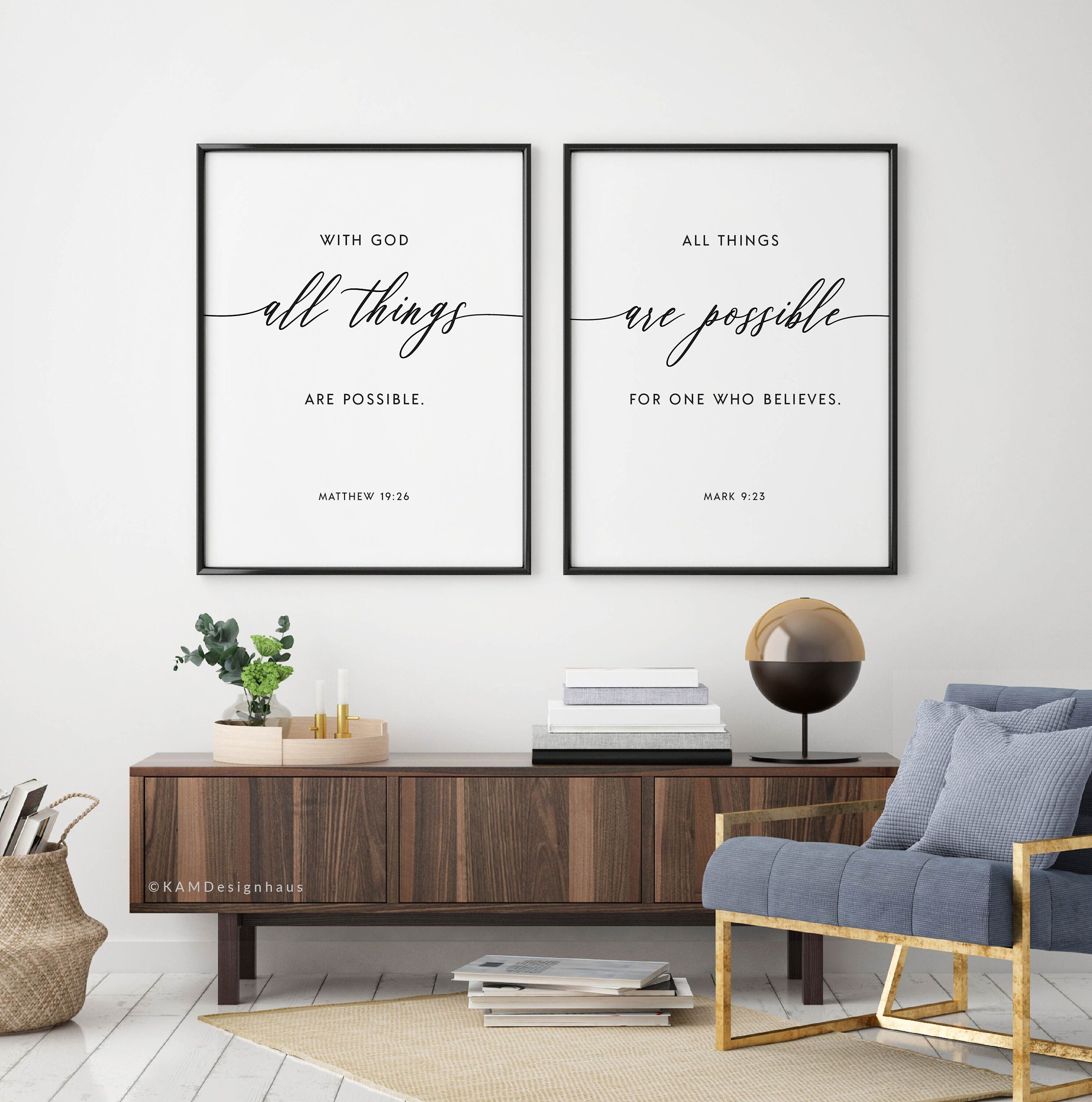 Matthew 19:26 With God Bible Verse Printable Wall Art Set of - Etsy